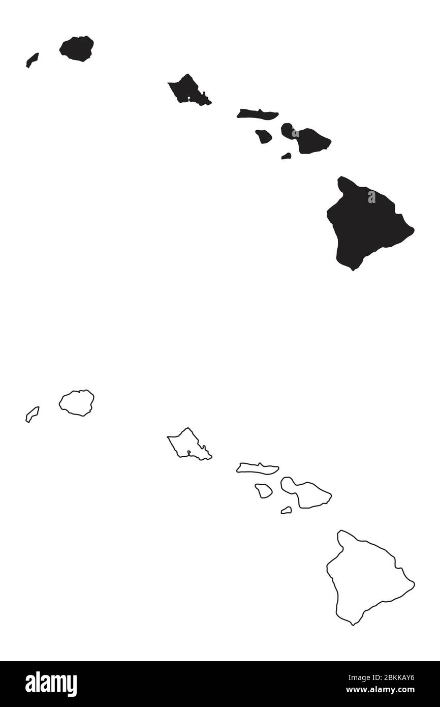 Hawaii HI state Maps. Black silhouette and outline isolated on a white ... Hawaii HI state Maps. Black silhouette and outline isolated on a white ...