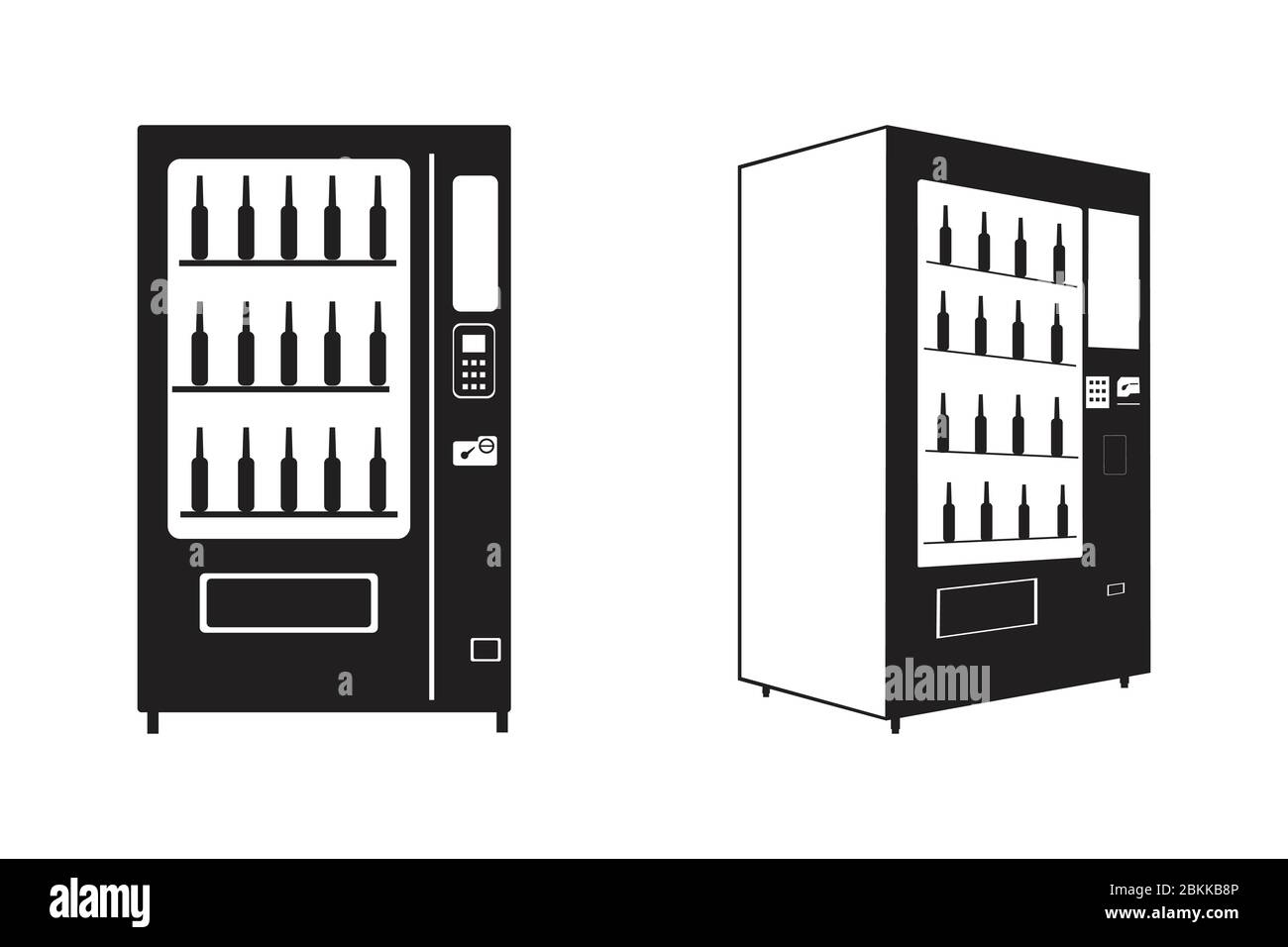 Beverage Drink Vending Machine Set. Black and white. Front and side view isolated on a white ...