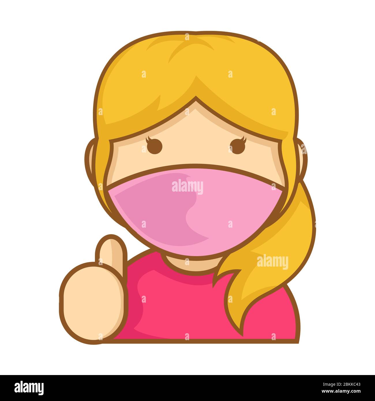 Simple Illustration of Blonde Girls with Wear Face Mask Give A Thumbs ...