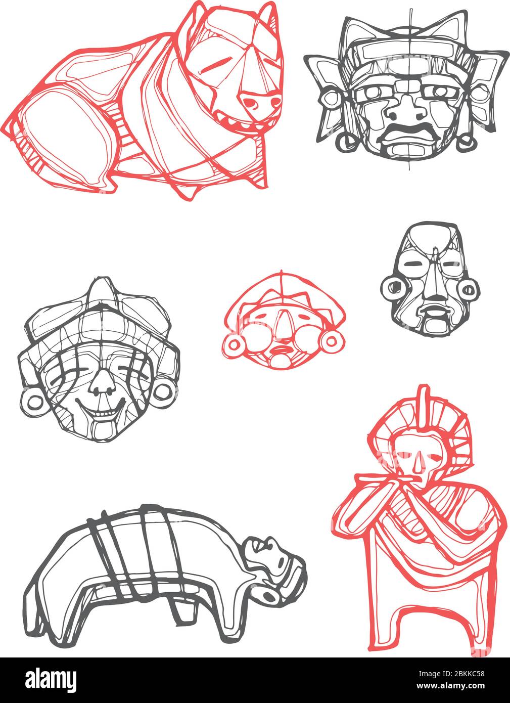 Digital vector illustration or drawing of some prehispanic indigenous ...