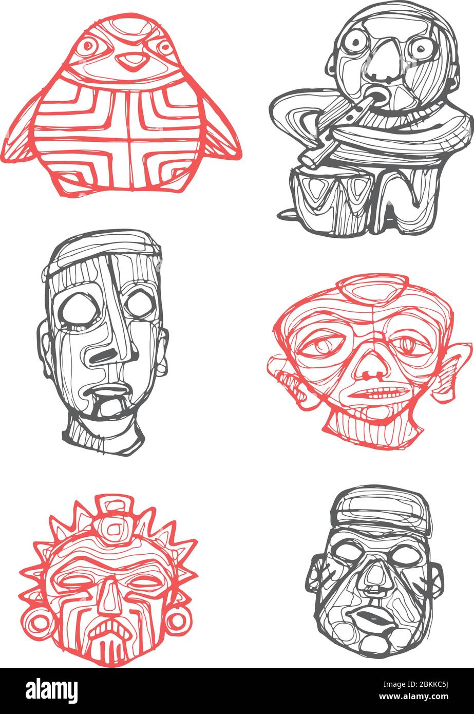 Digital vector illustration or drawing of some prehispanic indigenous ...