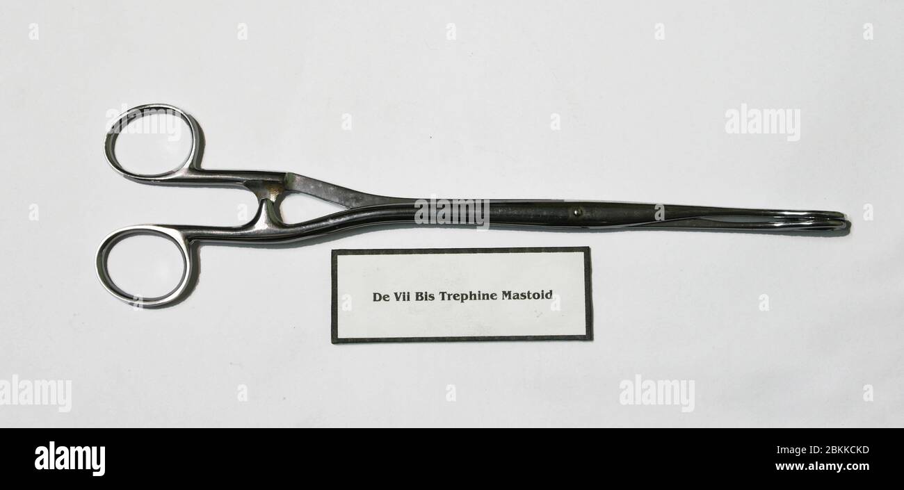 A Trephine Mastoid instrument used in mastoid surgery to open the ...