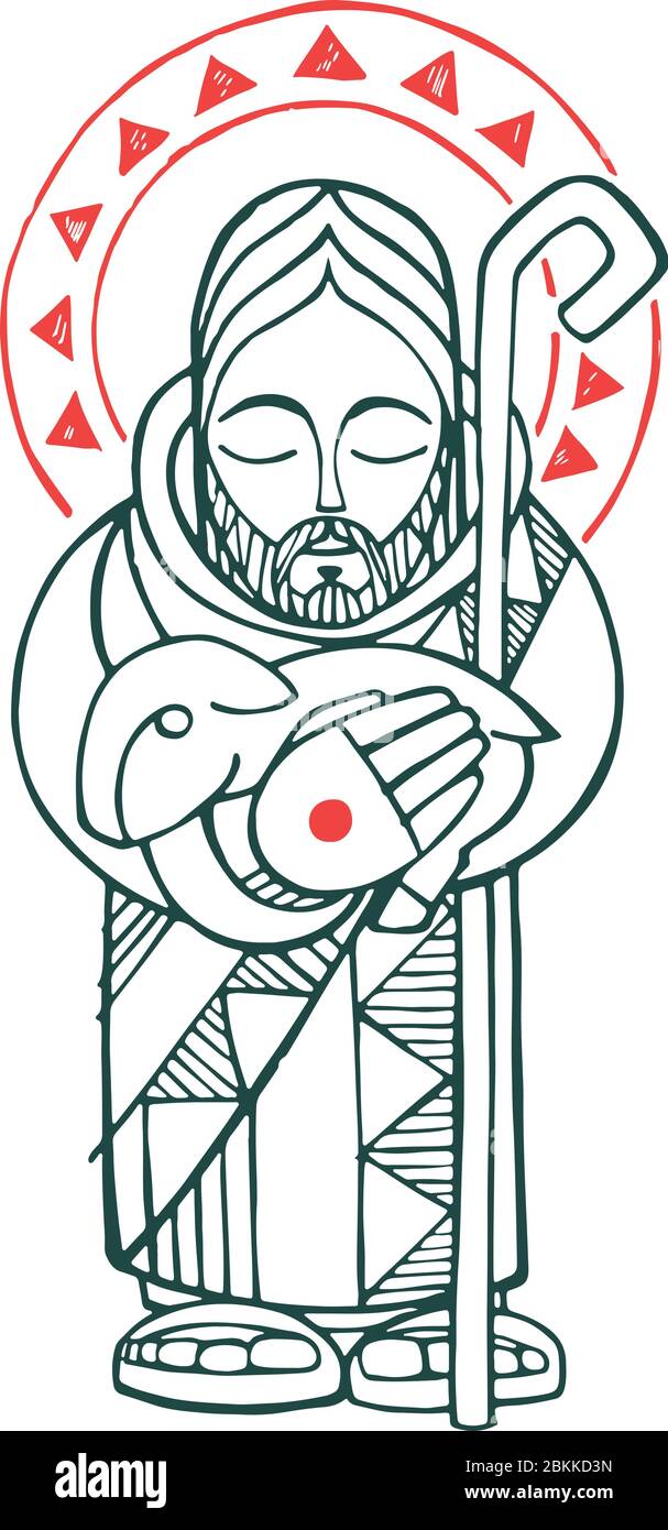 Digital vector illustration or drawing of Jesus Christ Good Shepherd ...