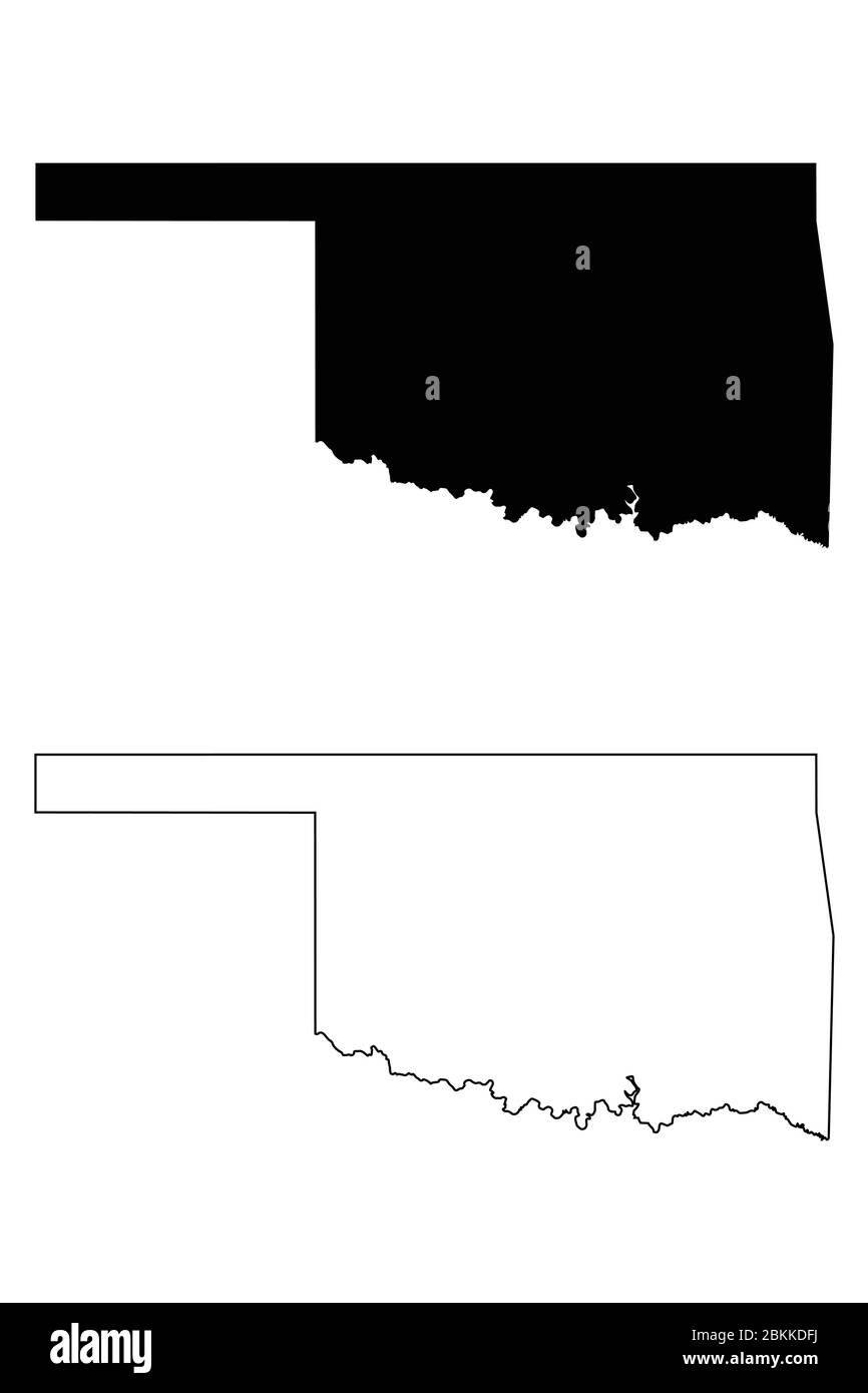Oklahoma OK state Maps. Black silhouette and outline isolated on a ...