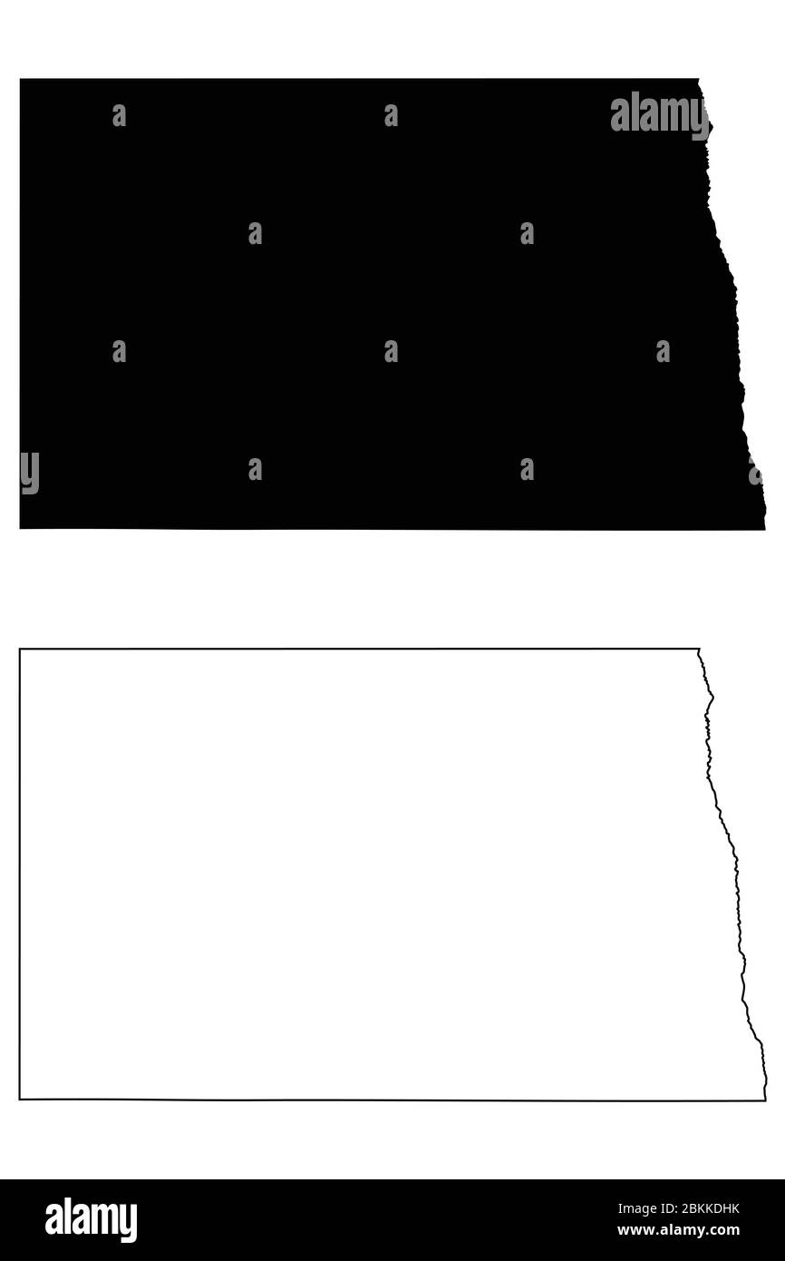 North Dakota ND state Maps. Black silhouette and outline isolated on a ...