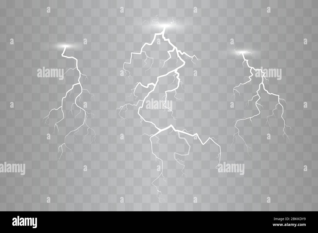 Set of lightnings isolated on transparent background, vector ...