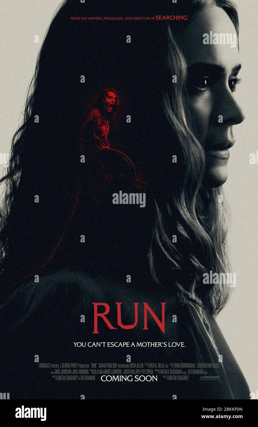 RUN, US poster, Kiera Allen (in red), Sarah Paulson, 2020. © Lionsgate ...