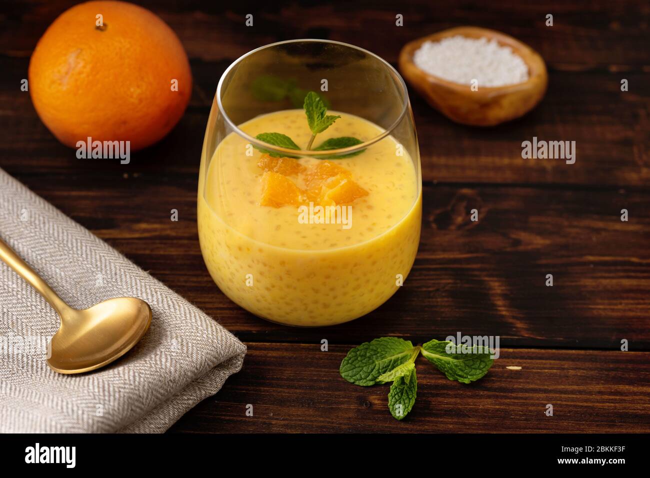 Delicious vegan tapioca pudding with orange flavor Stock Photo - Alamy