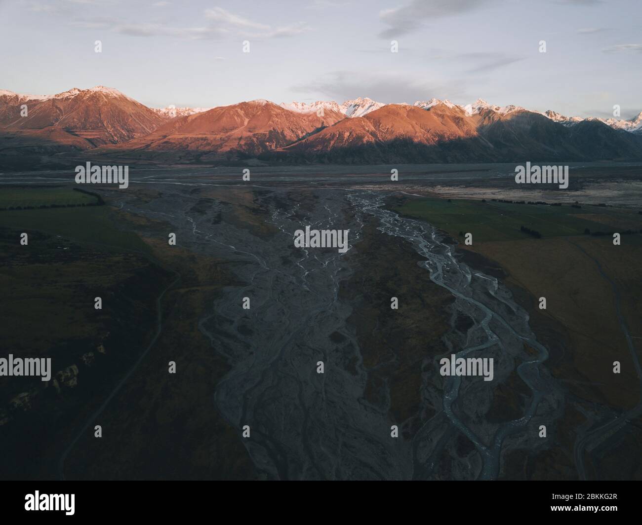 Aerial view of glacial creeks at the Southern Alps, in Lake Clearwater ...