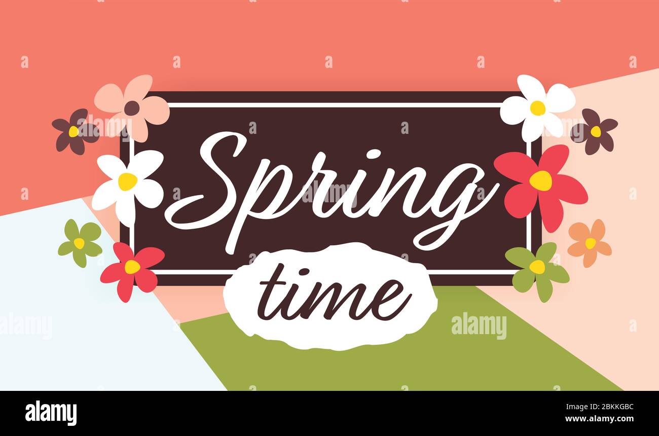 spring time hand drawn lettering banner with flowers seasonal poster ...