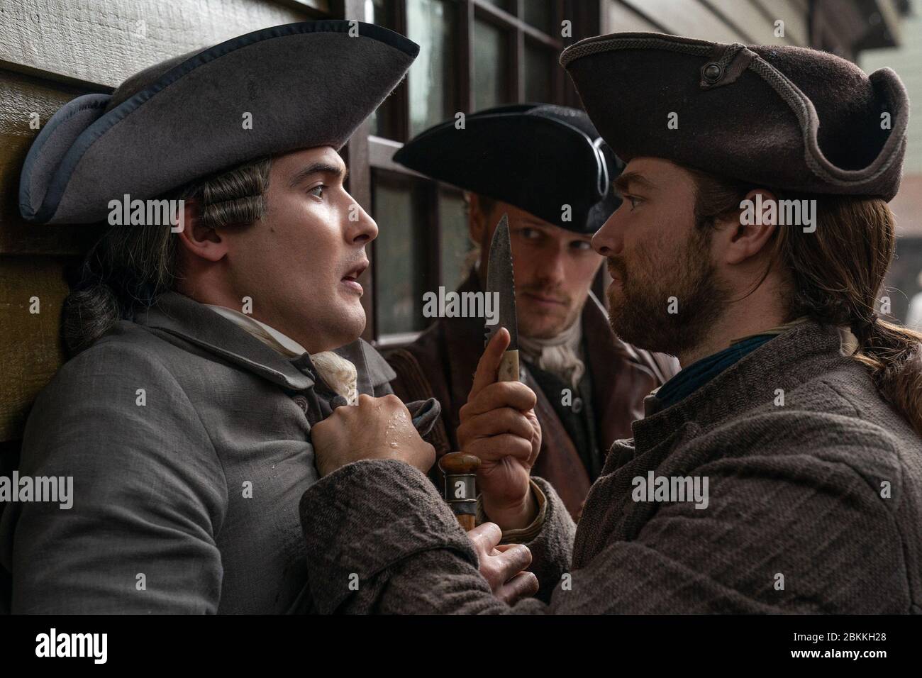 OUTLANDER, from left: Chris Donald, Sam Heughan, Richard Rankin, Mercy ...