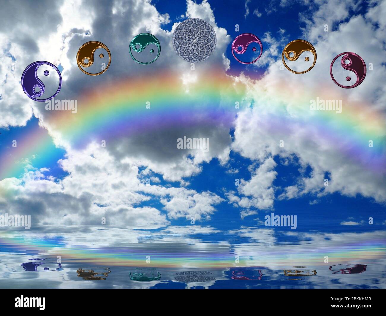 Spiritual background for meditation with yin yang symbol isolated in ...