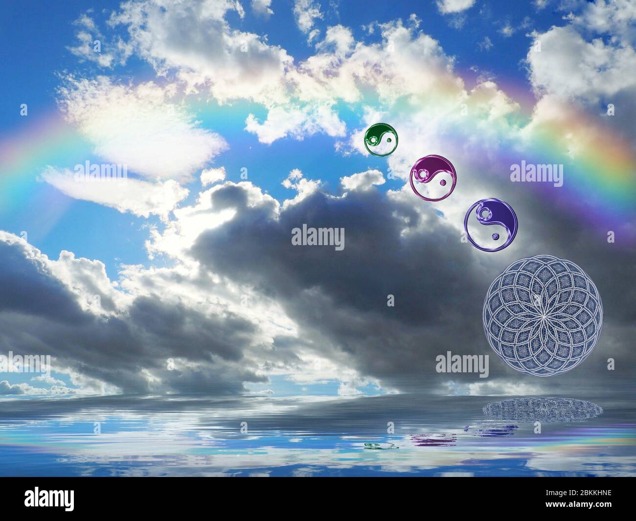 Spiritual background for meditation with yin yang symbol isolated in ...