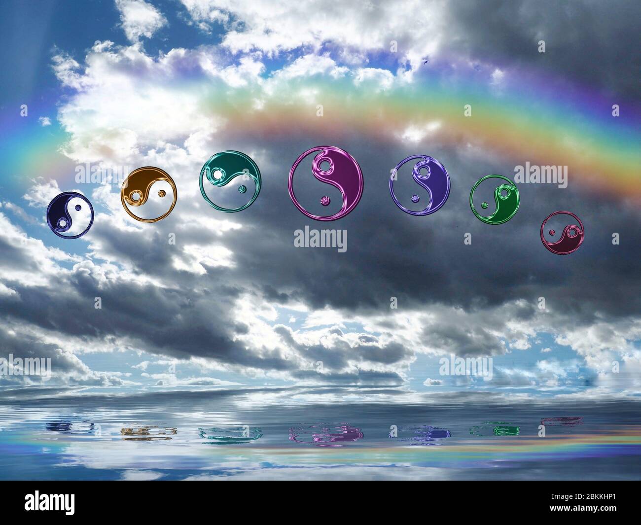 Spiritual background for meditation with yin yang symbol isolated in ...