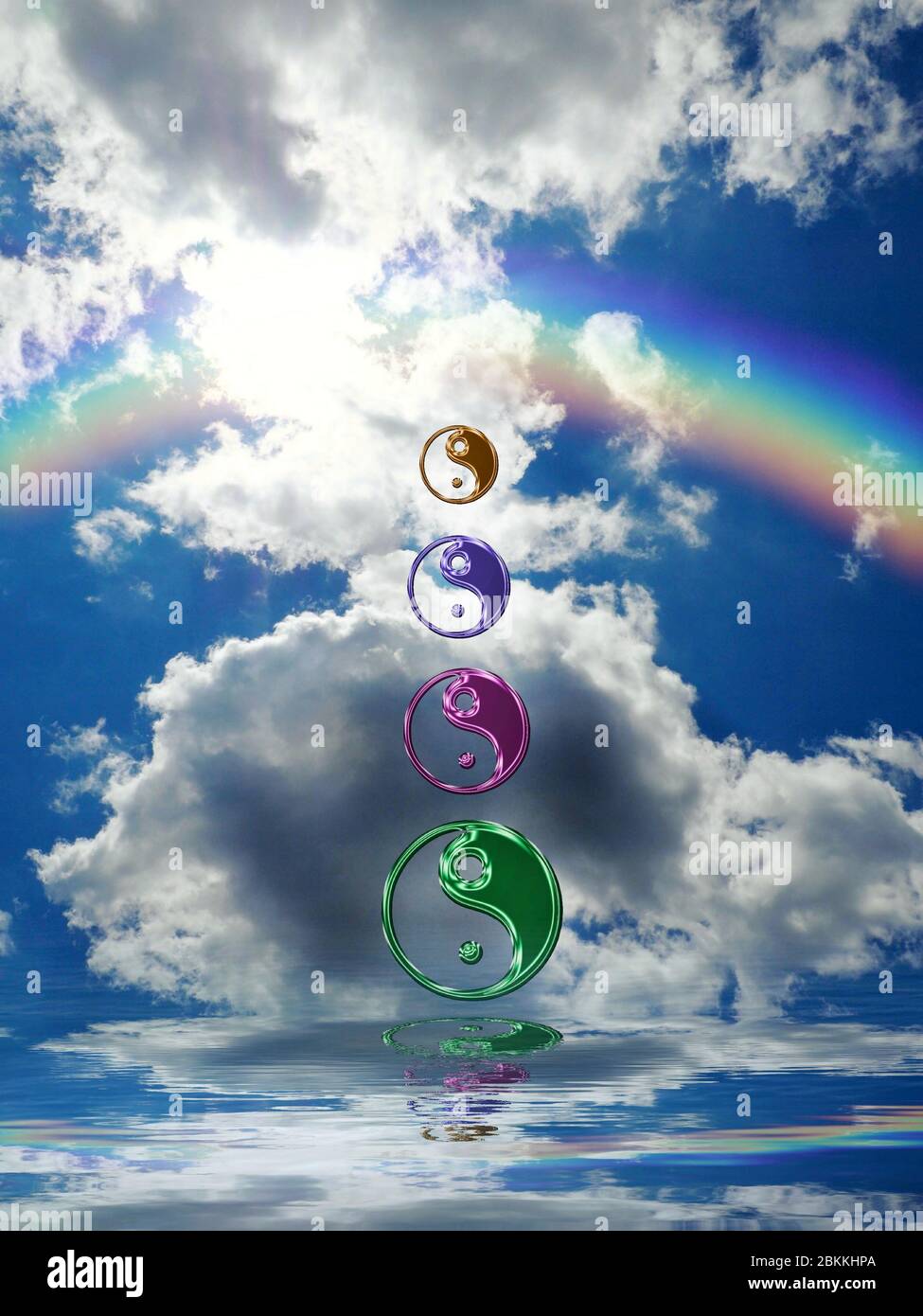 Spiritual background for meditation with yin yang symbol isolated in ...