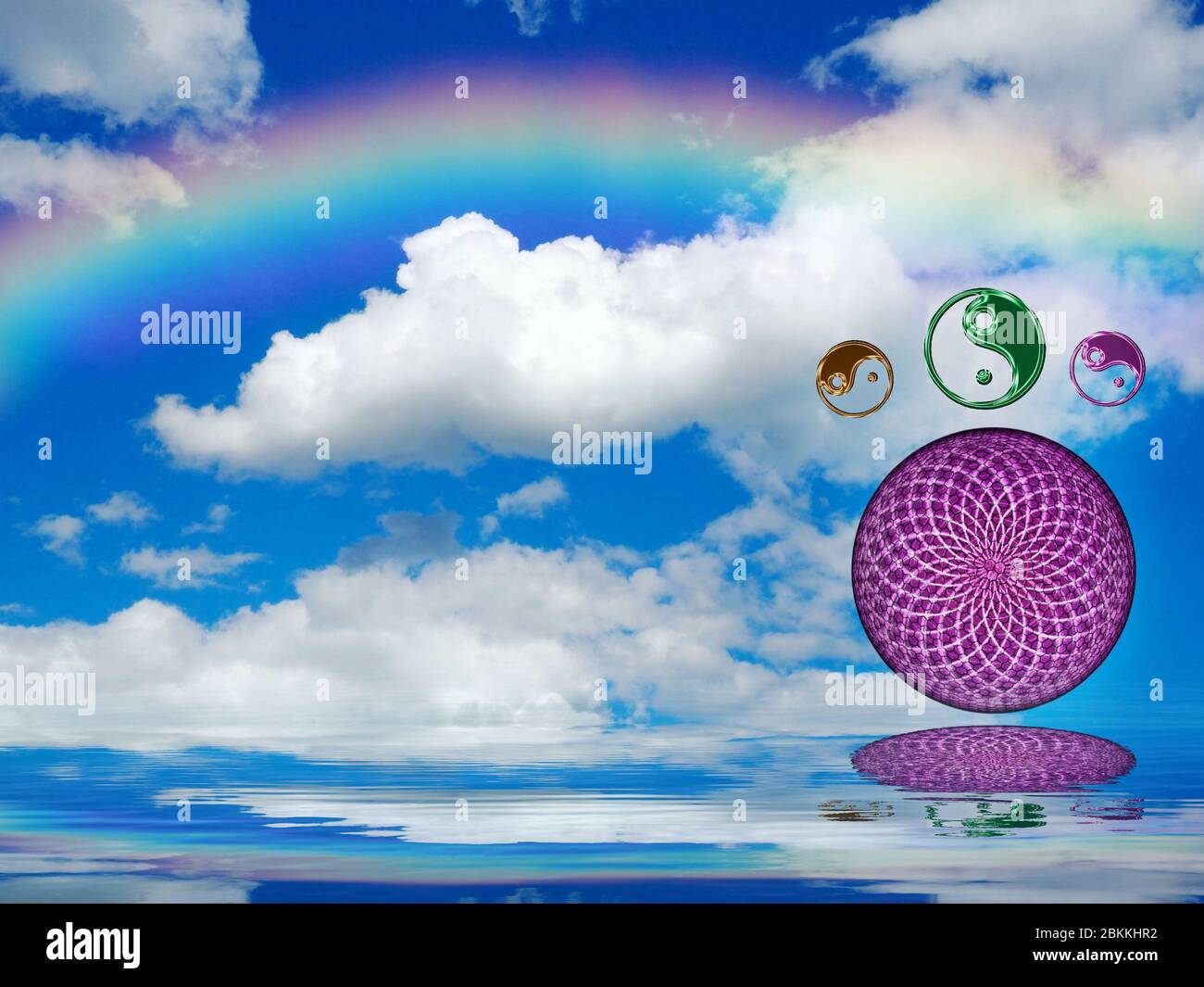 Spiritual background for meditation with yin yang symbol isolated in ...