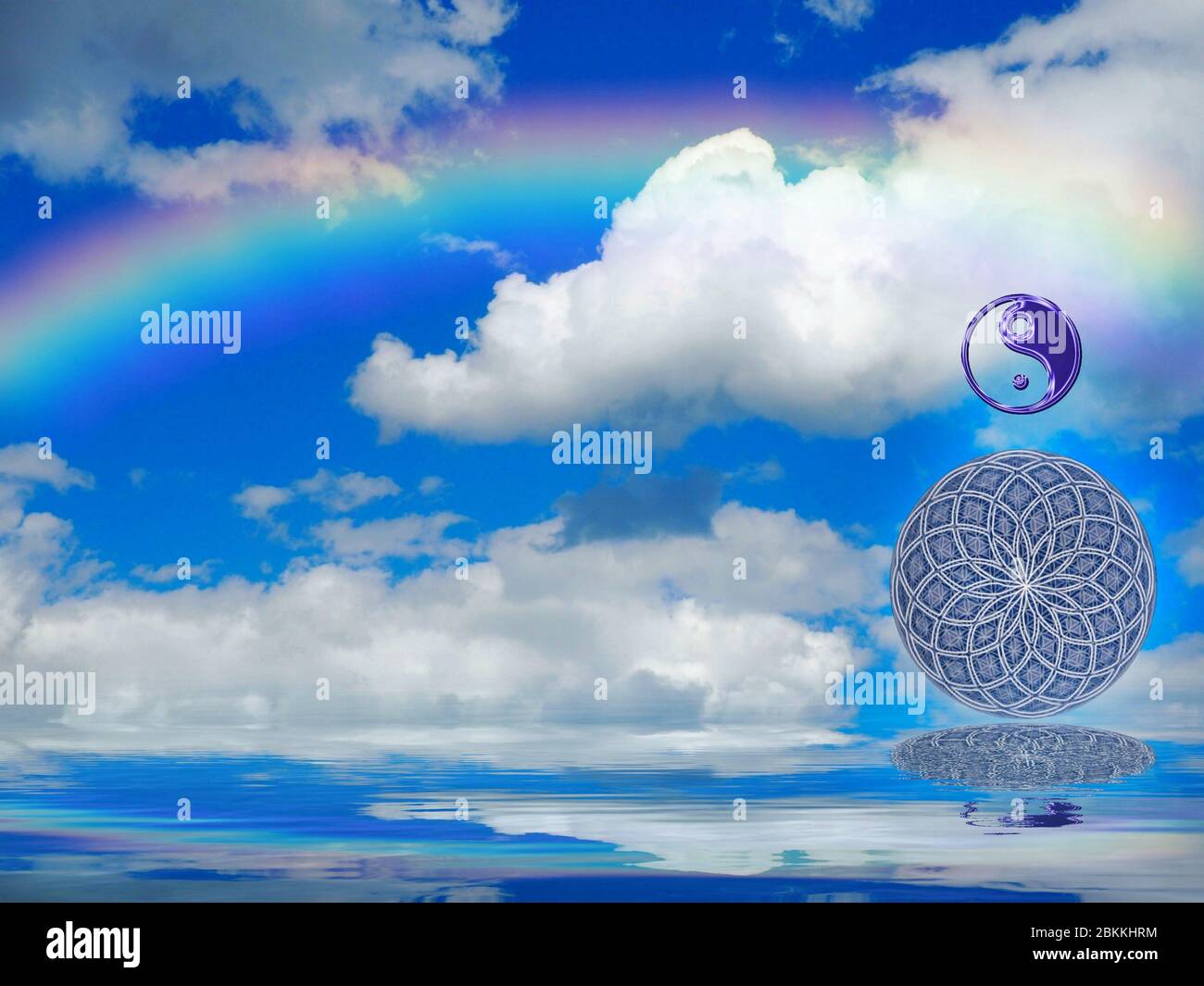 Spiritual background for meditation with yin yang symbol isolated in ...