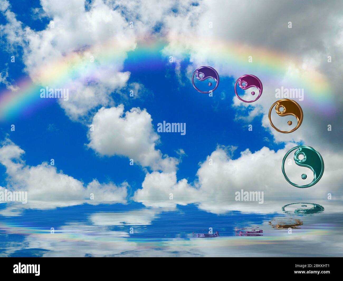 Spiritual background for meditation with yin yang symbol isolated in ...