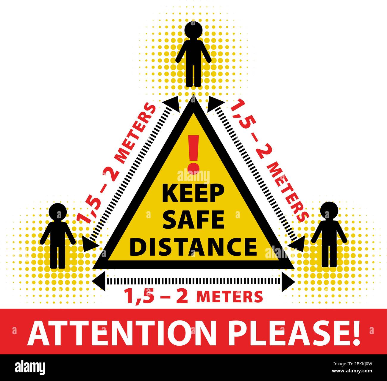 Keep Distance sign. Yellow danger triangle sign. Keep distance at least ...