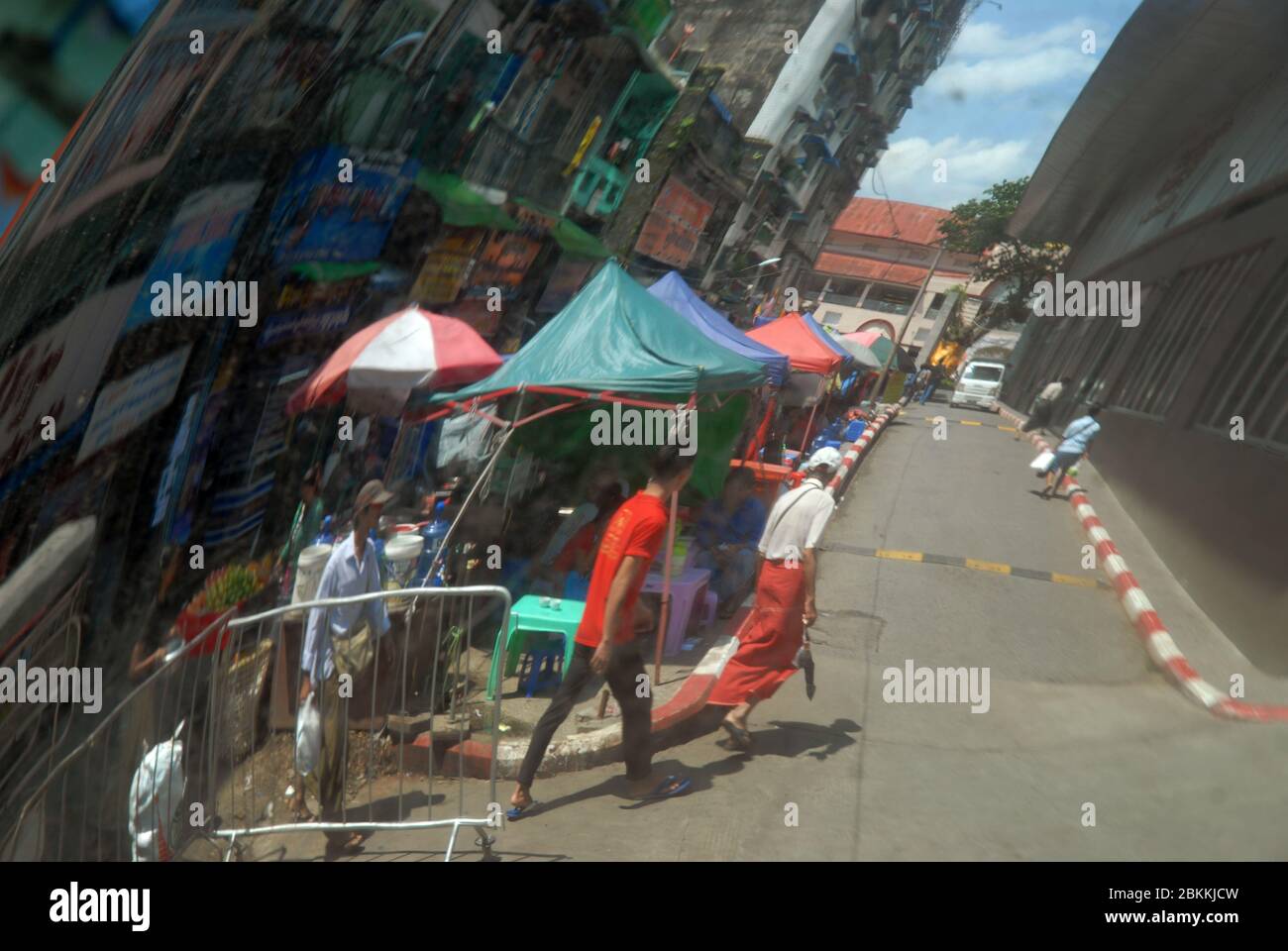 Reflection of market in a mirror, Yangon, Myanmar, Asia Stock Photo - Alamy