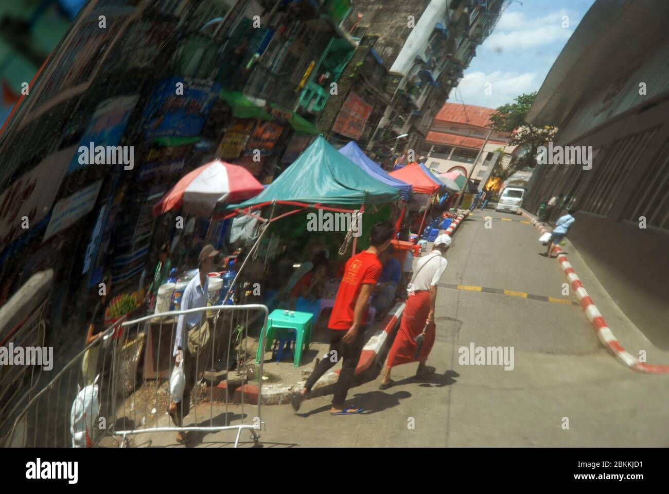 Reflection of market in a mirror, Yangon, Myanmar, Asia Stock Photo - Alamy