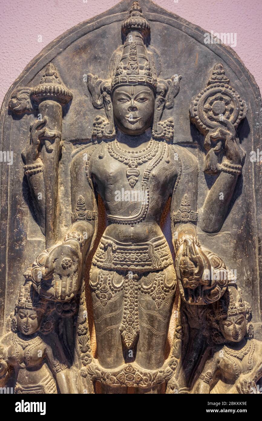 Vishu, Laxmi and Sarasvati, Medieval sculpture, Museum, Mathura, Uttar ...