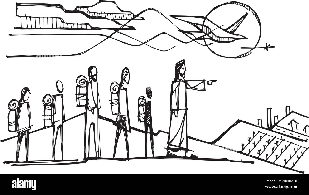 Hand drawn vector illustration or drawing of Jesus Christ and Holy ...