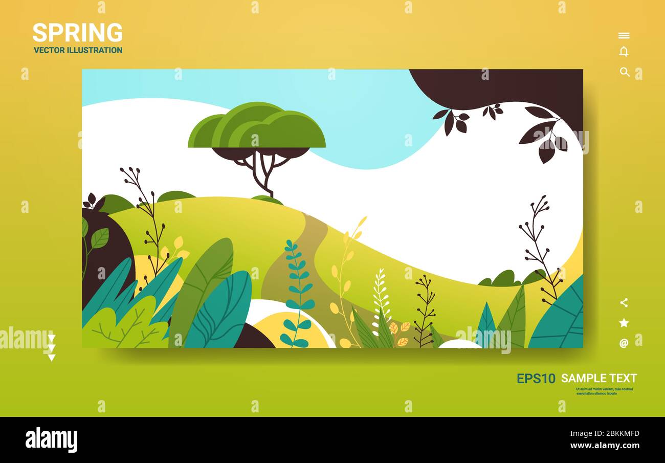 beautiful landscape with flowers and leaves floral spring poster ...