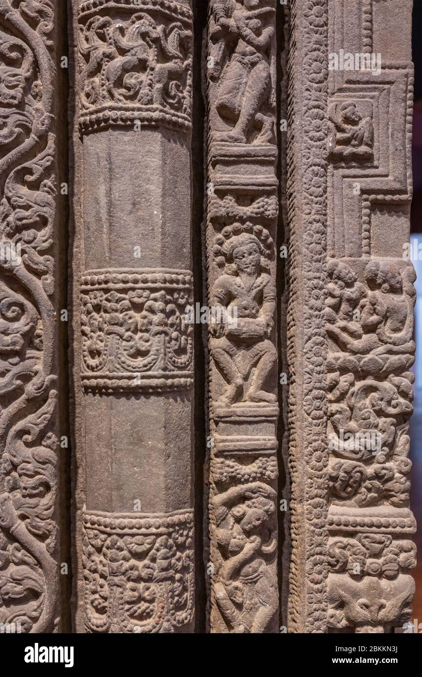 Door jamb, stone carving, Bihar Museum, Patna, Bihar, India Stock Photo ...