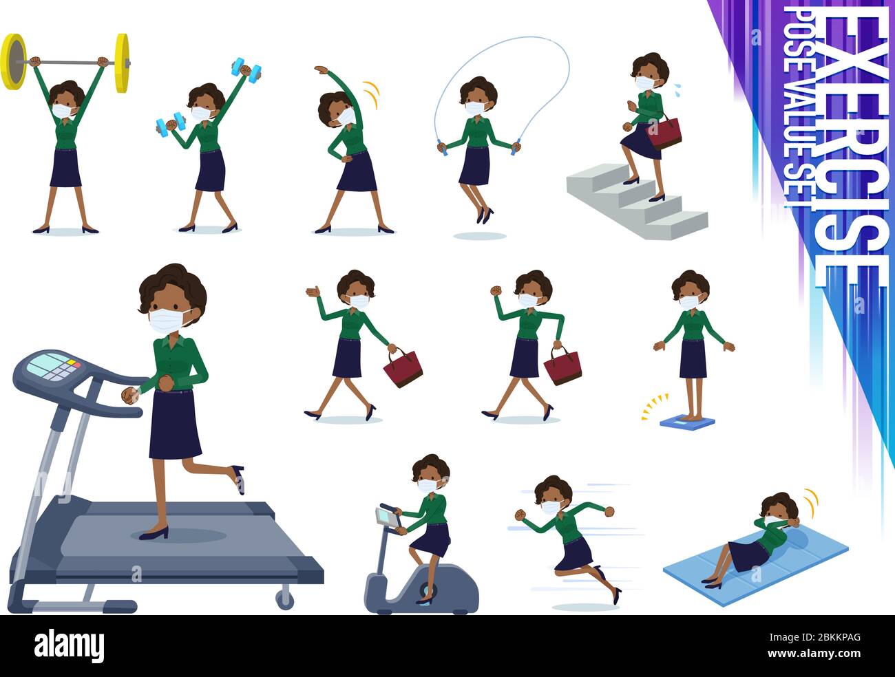 A set of women wearing mask on exercise and sports.There are various ...