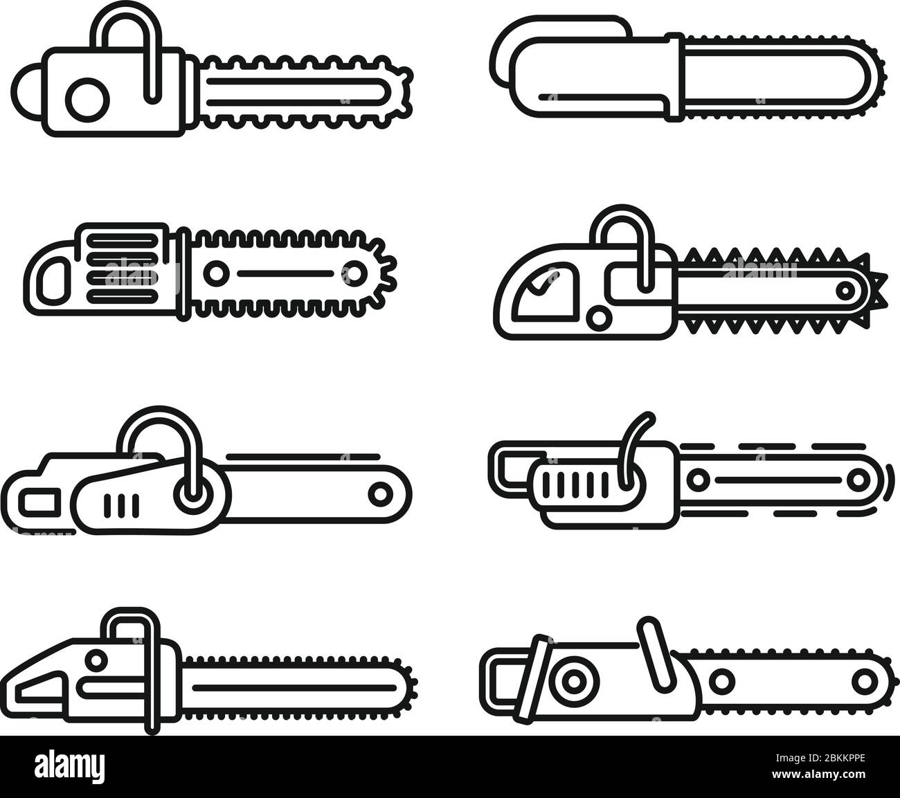 Modern chainsaw icons set. Outline set of modern chainsaw vector icons ...