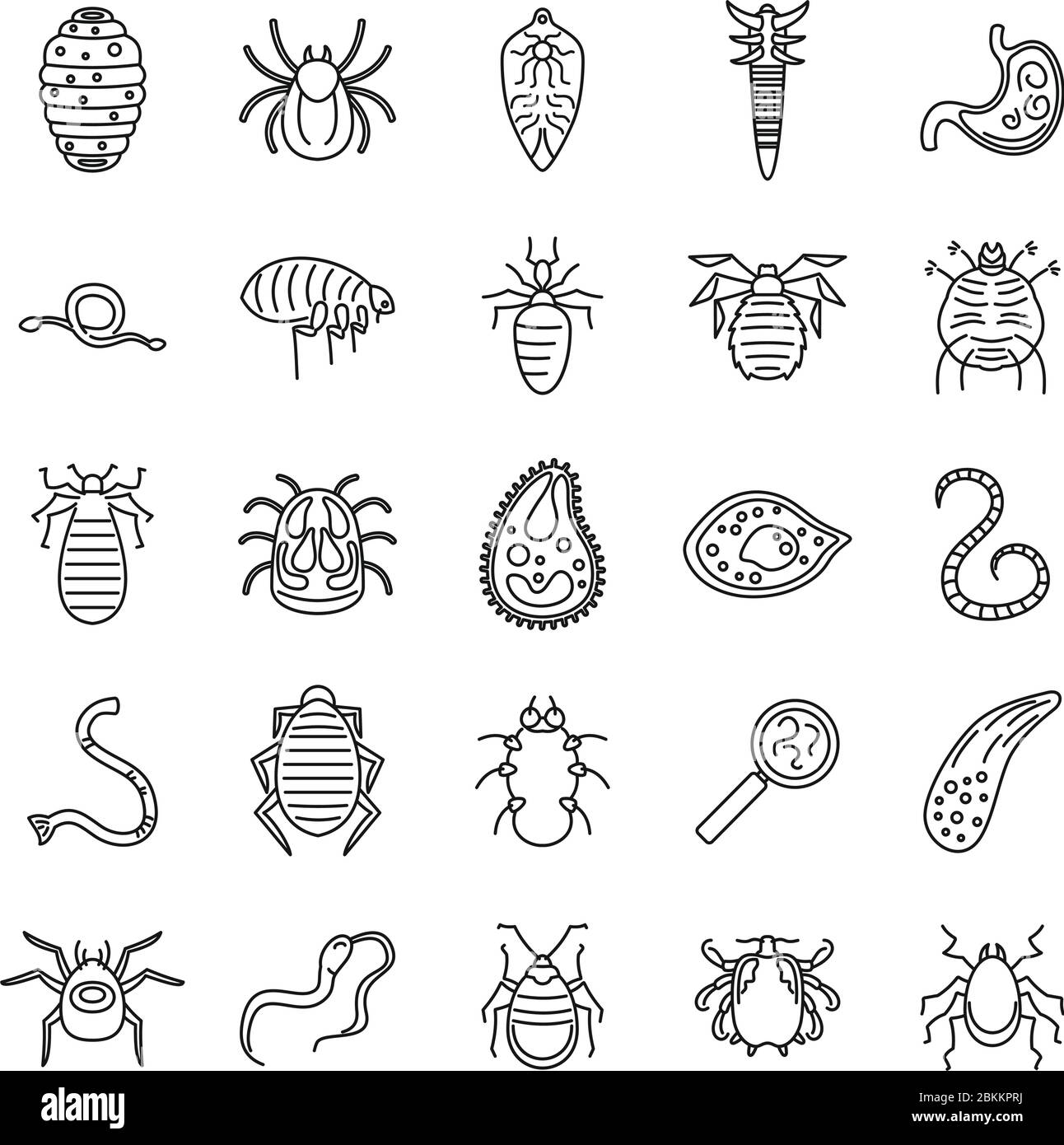 Parasite insect icons set. Outline set of parasite insect vector icons ...