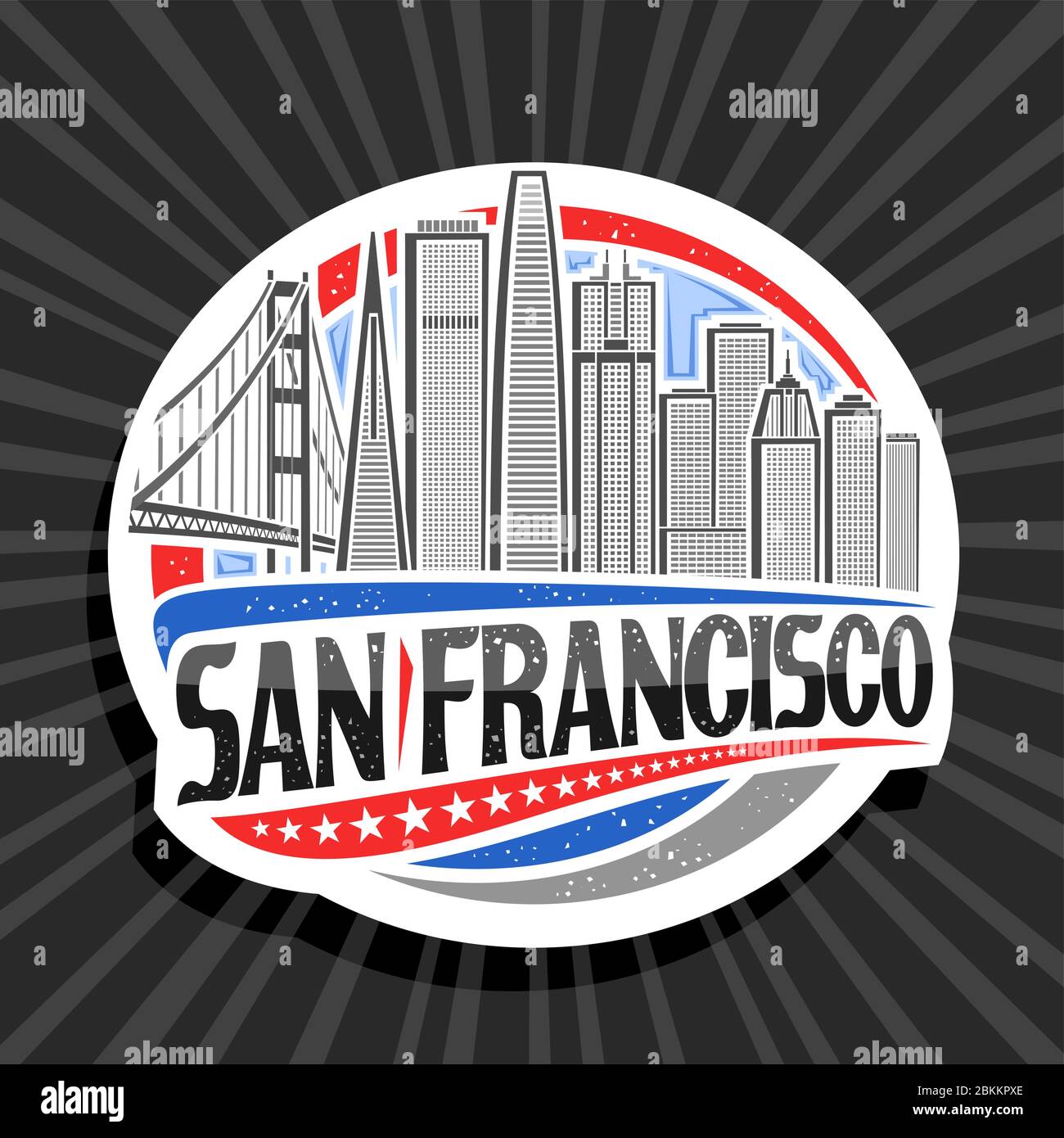 Vector logo for San Francisco, white decorative badge with line ...
