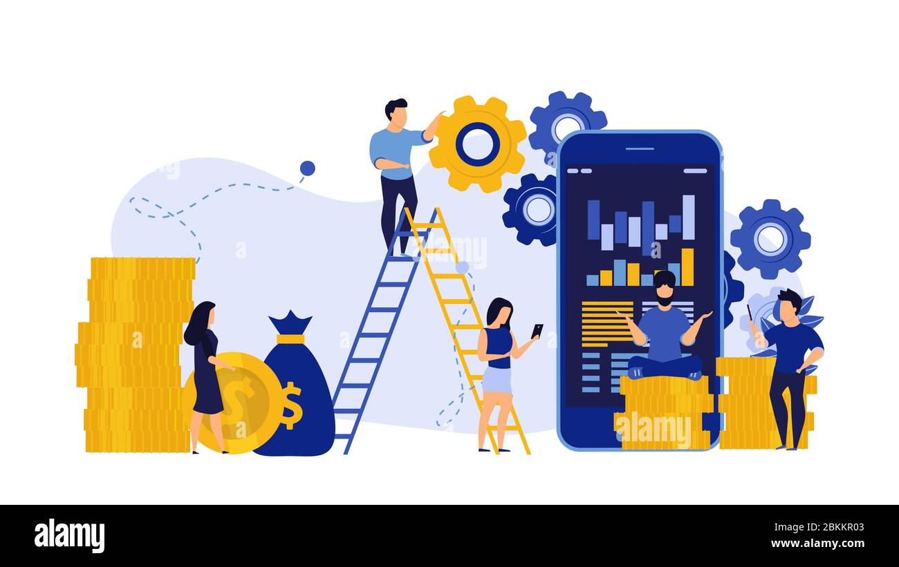 Payment transaction cash vector banking illustration phone. People pay ...