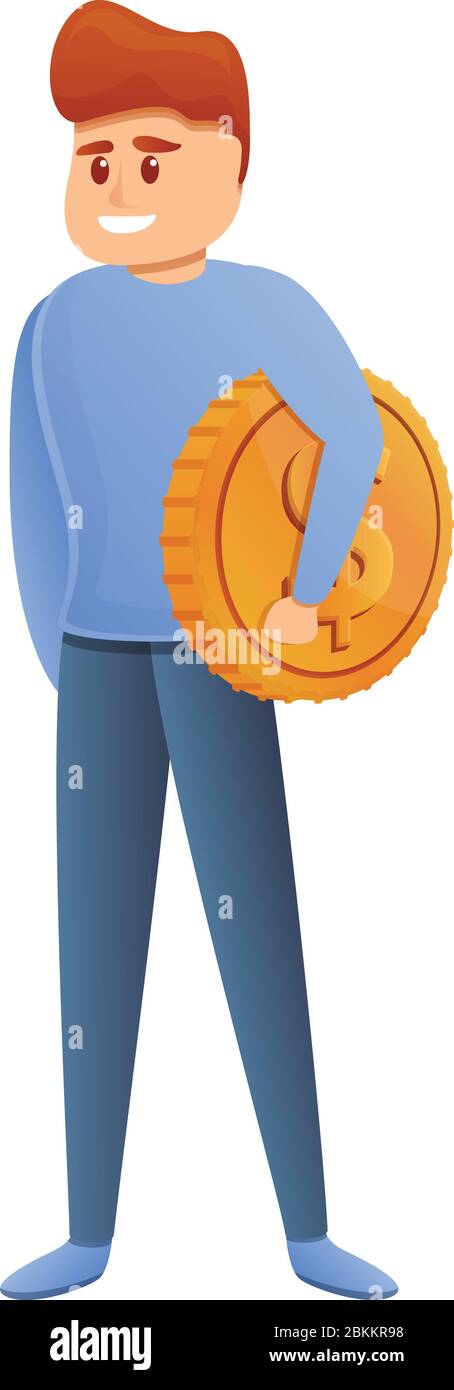 Man with coin icon. Cartoon of man with coin vector icon for web design ...