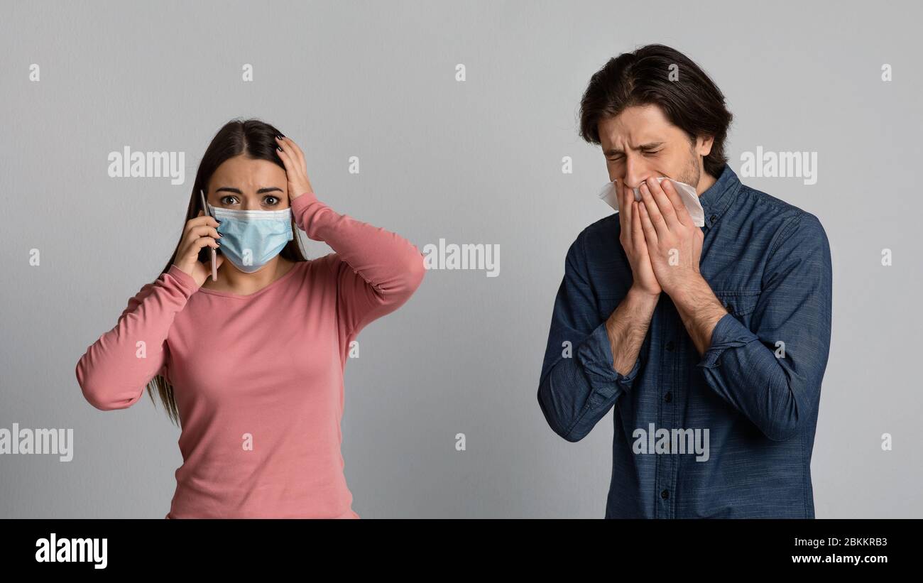 Panicked woman calling to hospital emotionally reacting to her ...