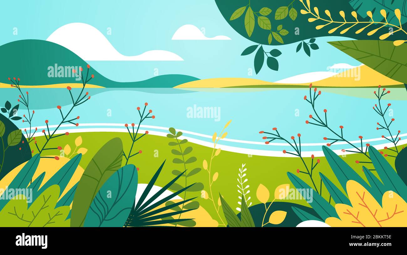 beautiful landscape with flowers and leaves floral spring poster ...