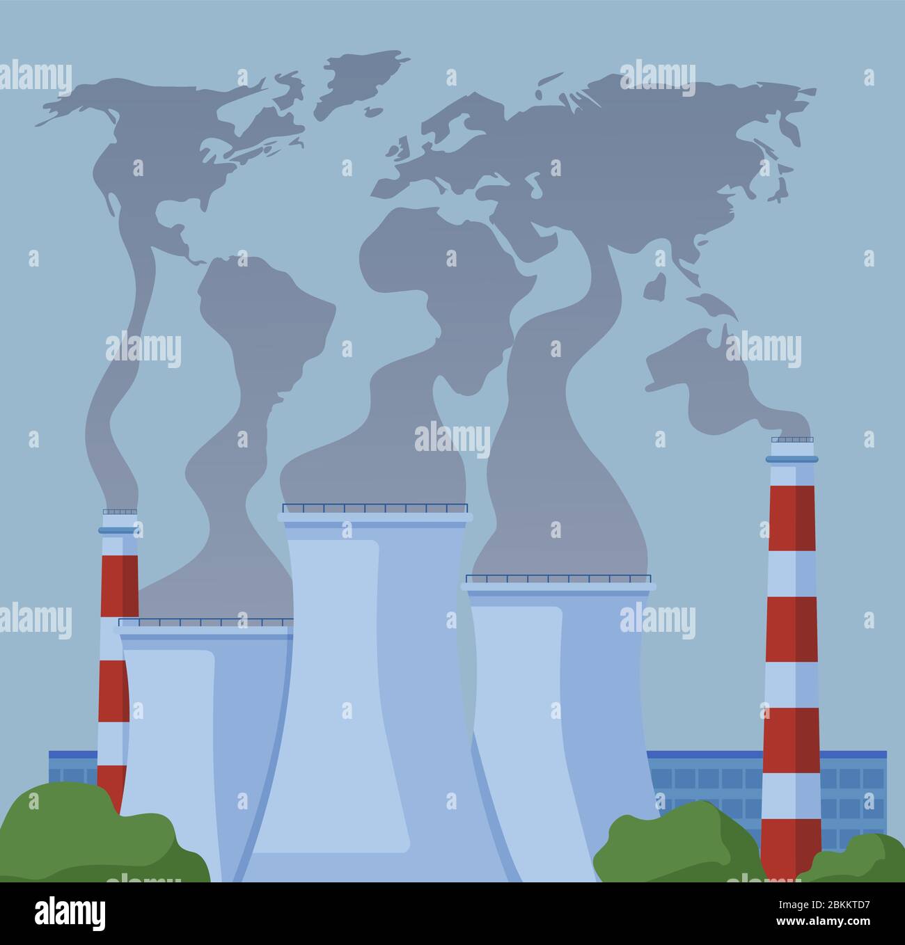 Industrial fabric with smoke co2 vector graphic illustration. World ...