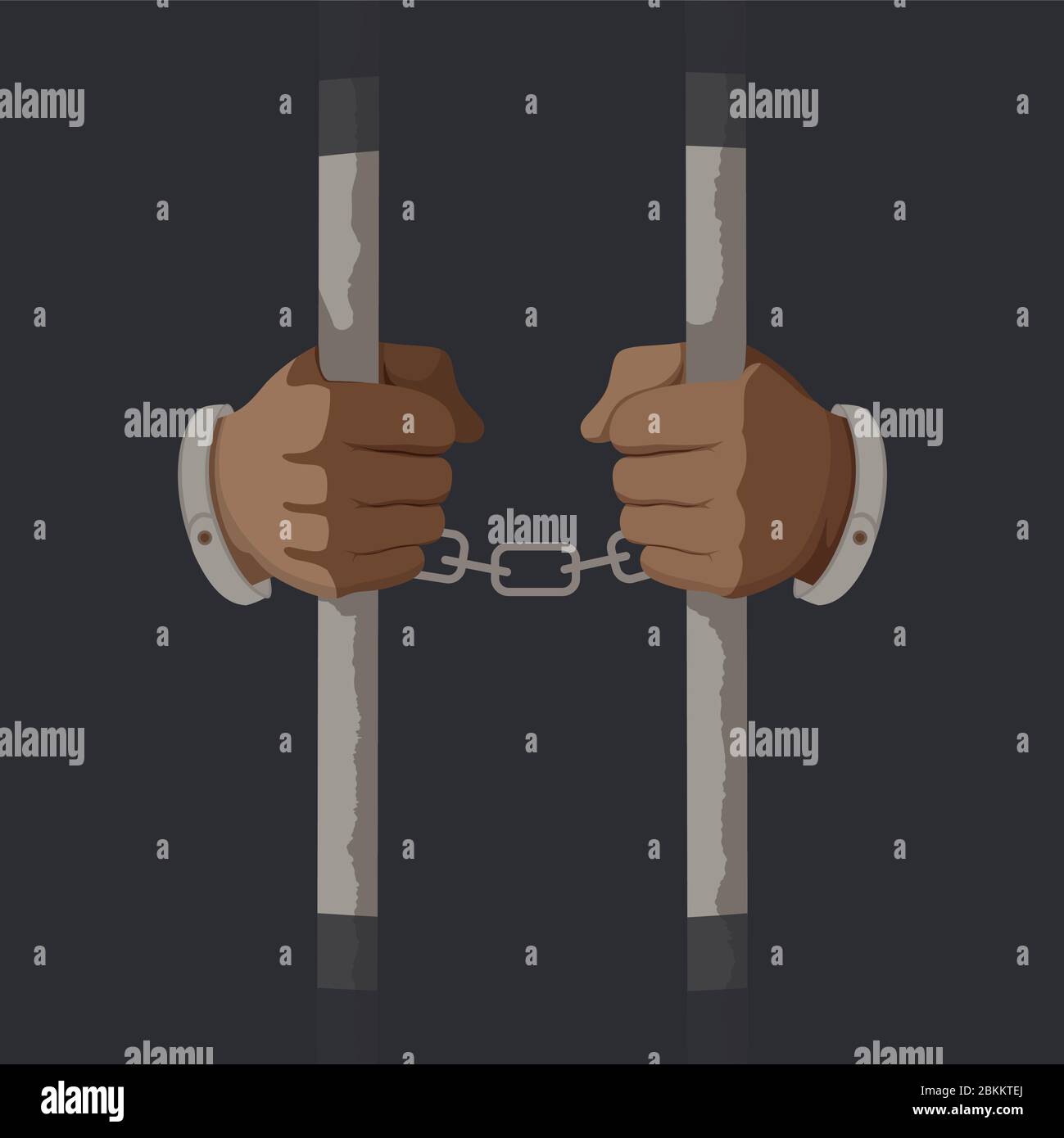 Arms of male prisoner in handcuffs holding jail bars vector graphic ...