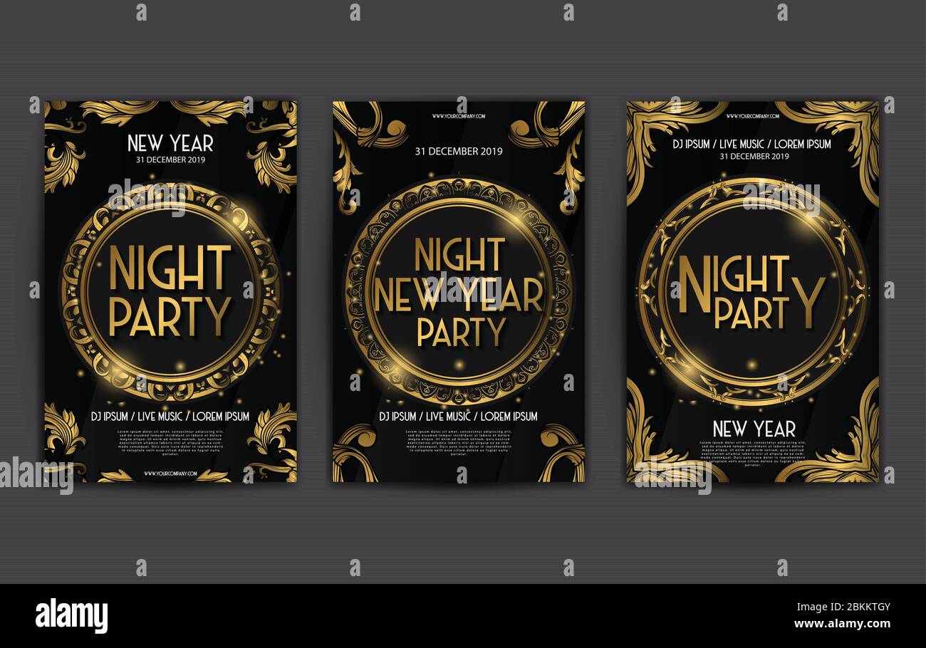 New Year Luxury Poster Template. Golden Night Club Party for New Year ...