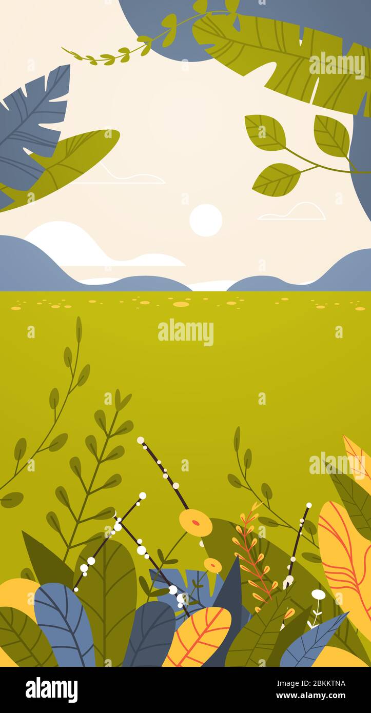 beautiful landscape with flowers and leaves floral spring poster ...