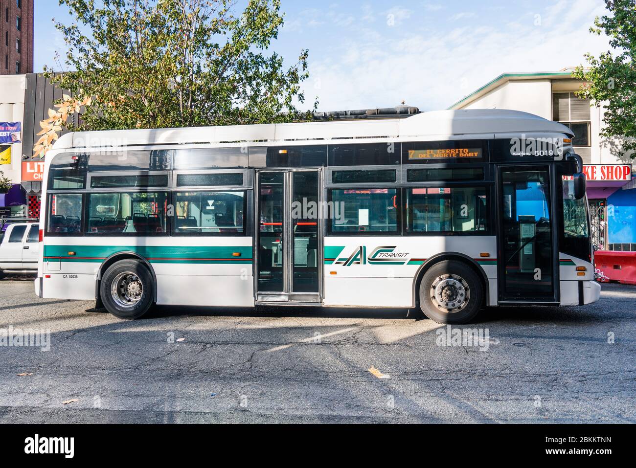 Oct 18, 2019 Berkeley / CA / USA - Side view of an AC Transit bus; AC ...