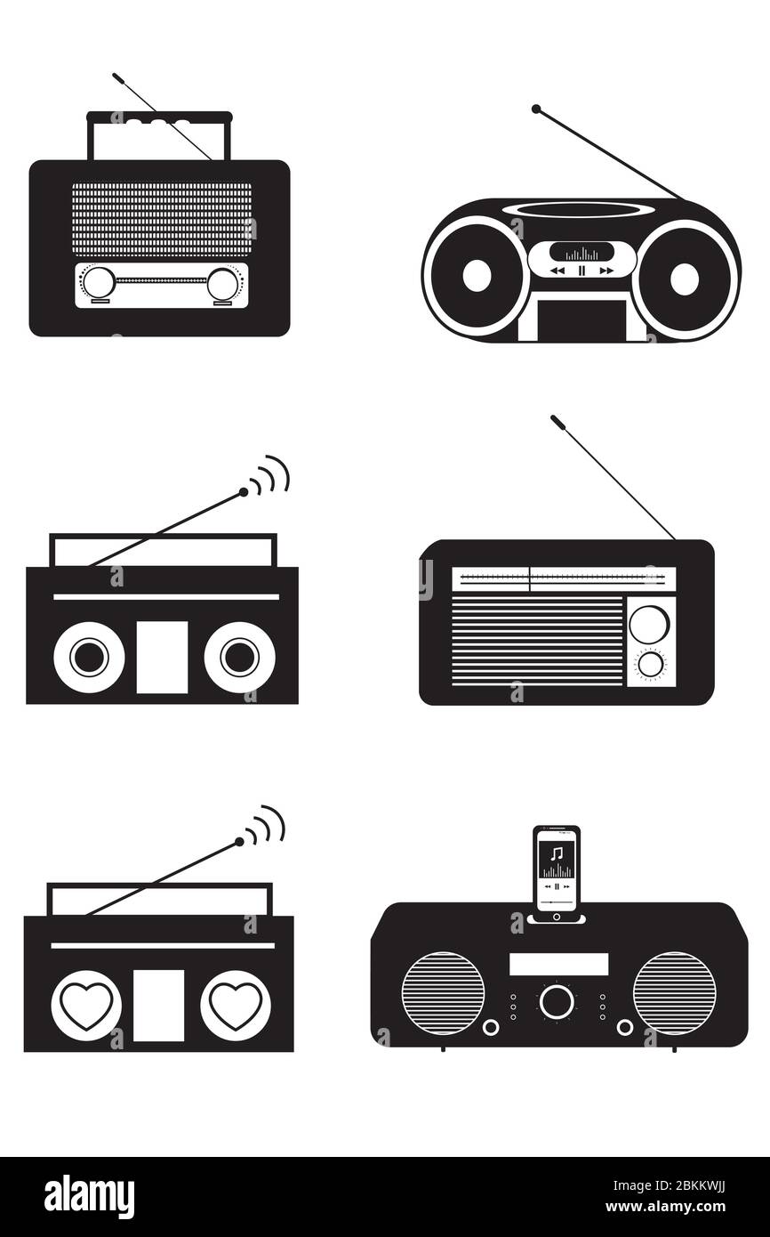 Radio Set. Pictogram icon depicting various black and white radios ...