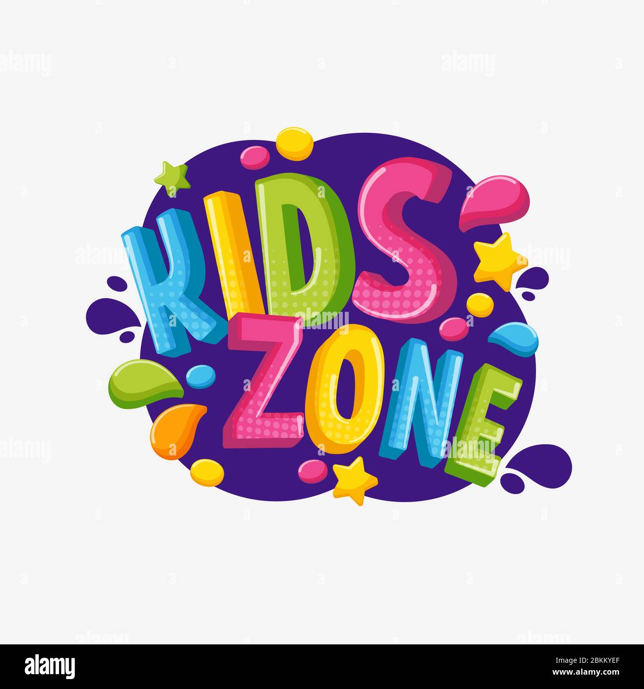 Cartoon colorful 3d logo kids zone isolated on white background Stock ...