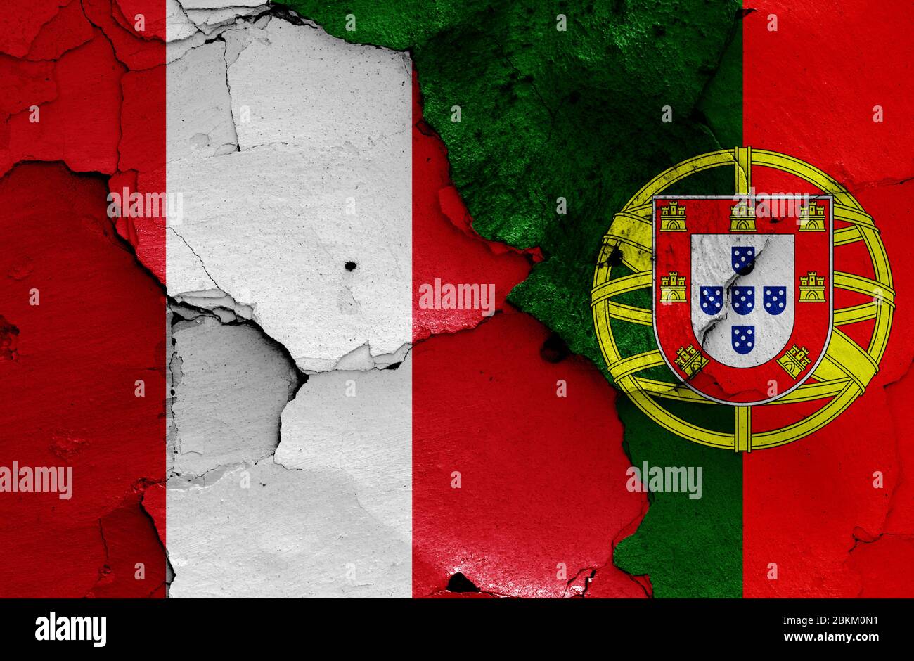 flags of Peru and Portugal painted on cracked wall Stock Photo - Alamy