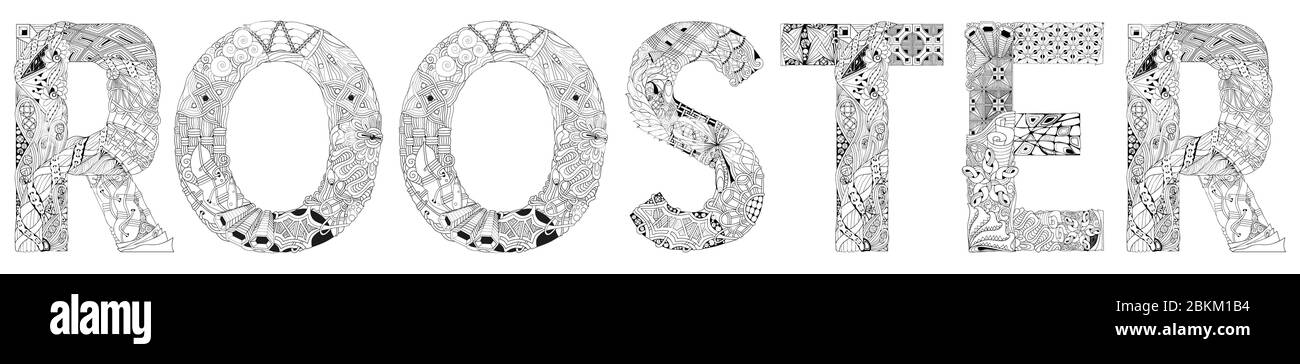 Word rooster. Vector zentangle object for coloring Stock Vector Image ...