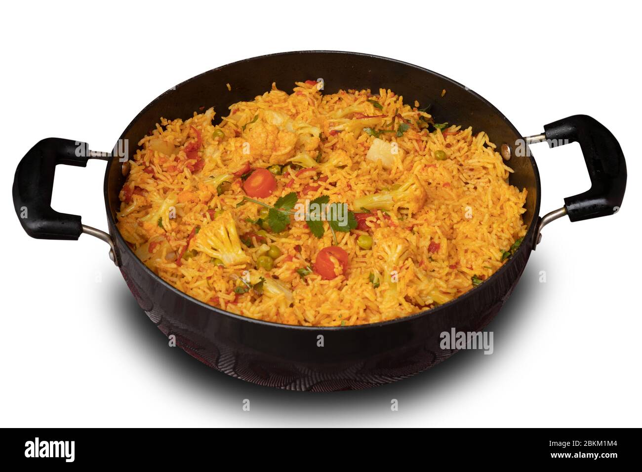 Basmati rice vegetable pulao, closeup view, isolated on white ...