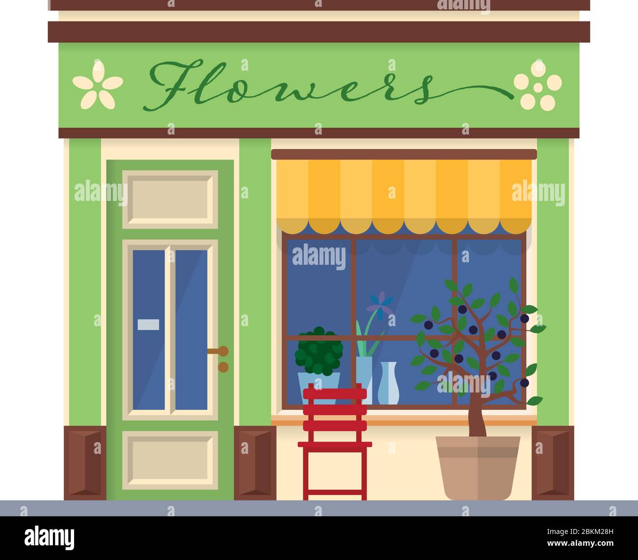 flat design isolated flower shop building facade vector illustration ...