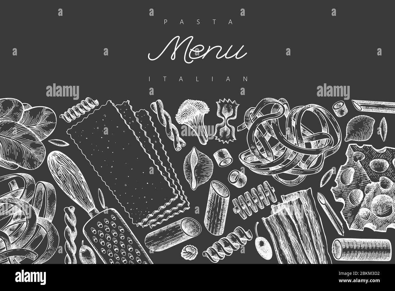 Italian pasta with addition design template. Hand drawn vector food ...