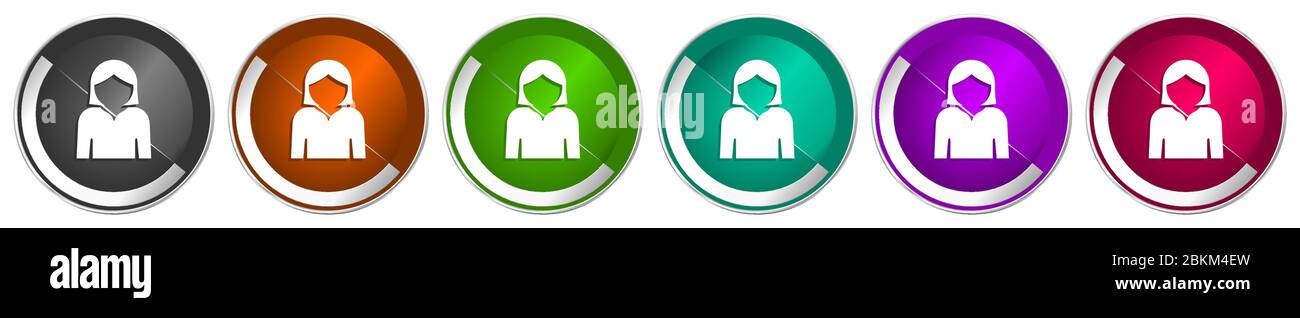 Profile avatar icon set, silver metallic chrome border vector web ...